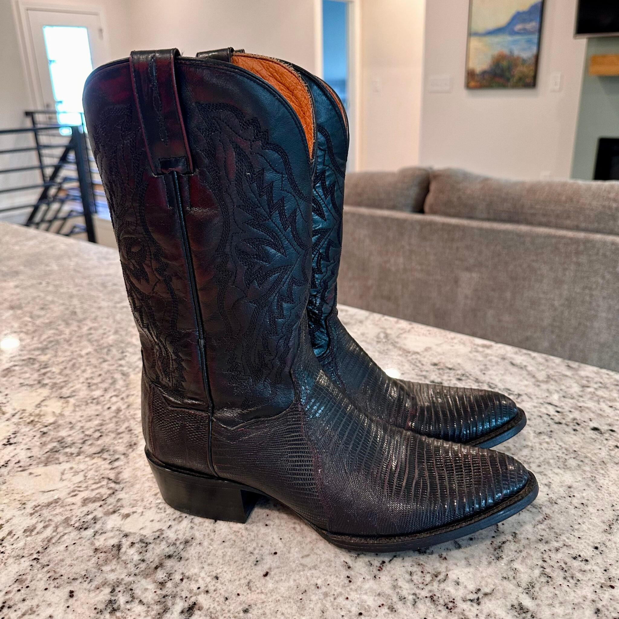 Dan Post Lizard Boots Men’s Teju Black Cherry Red Cowboy Pull On Style ...